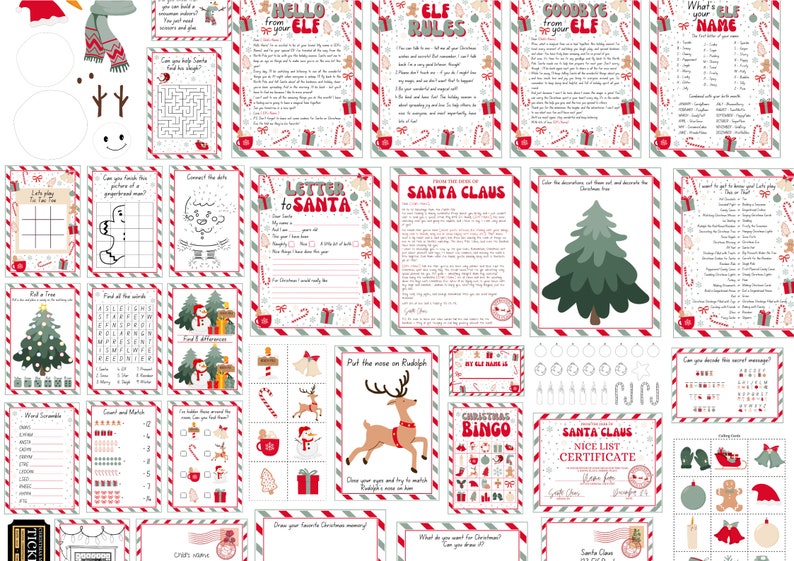Printable Elf Kit Christmas Games and Activities, Elf Arrival Advent ...