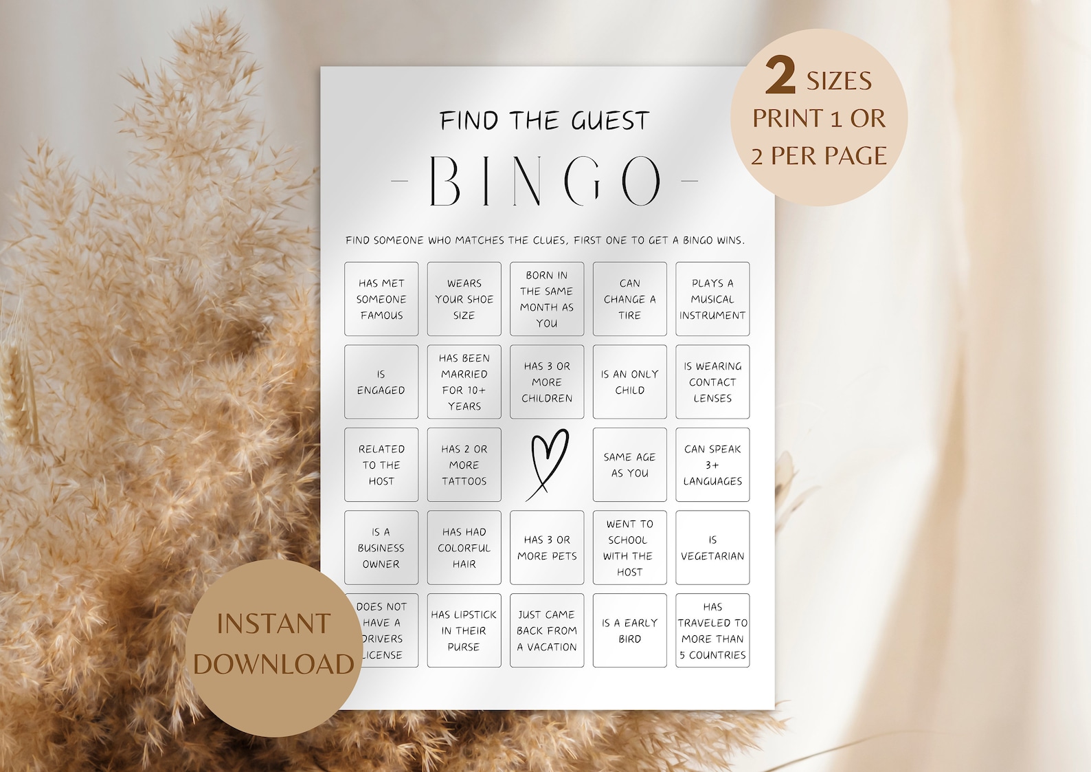 Find the Guest Bingo, Ice Breaker Game, Printable Bridal Shower Game ...