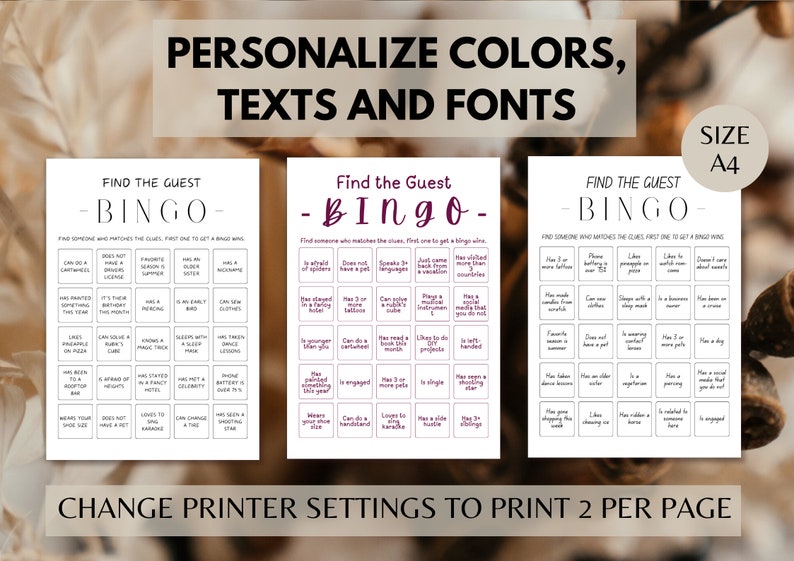 Find the Guest Bingo, Ice Breaker Game, Printable Bridal Shower Game ...