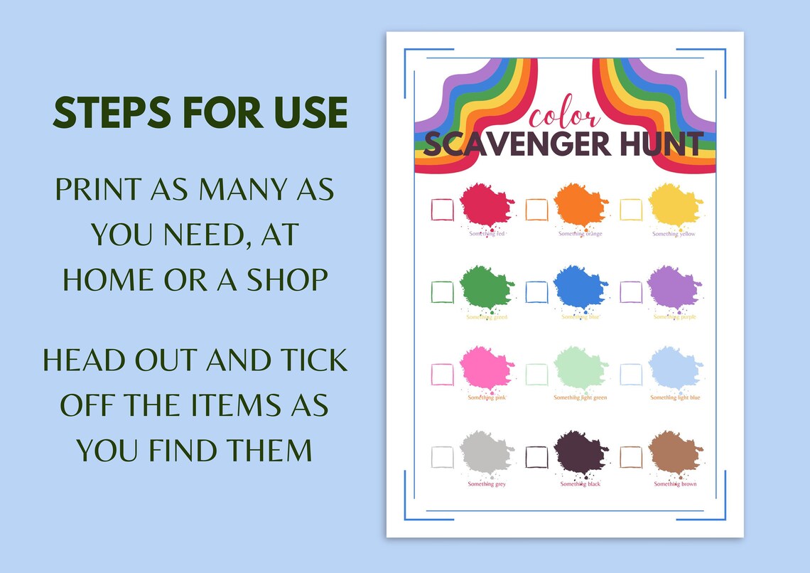 Color Scavenger Hunt Game for Kids, Preschool Teaching Printable Indoor ...