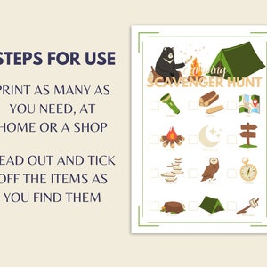 Camping Scavenger Hunt Game for Kids, Outdoor Hiking Treasure Hunt ...