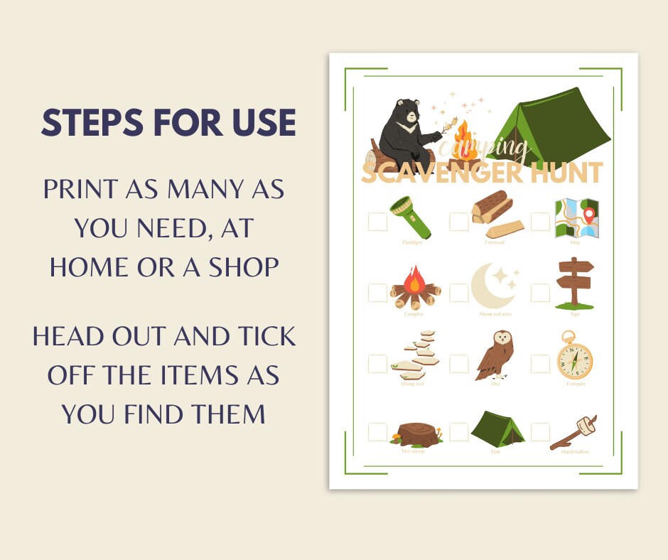 Camping Scavenger Hunt Game for Kids, Outdoor Hiking Treasure Hunt ...