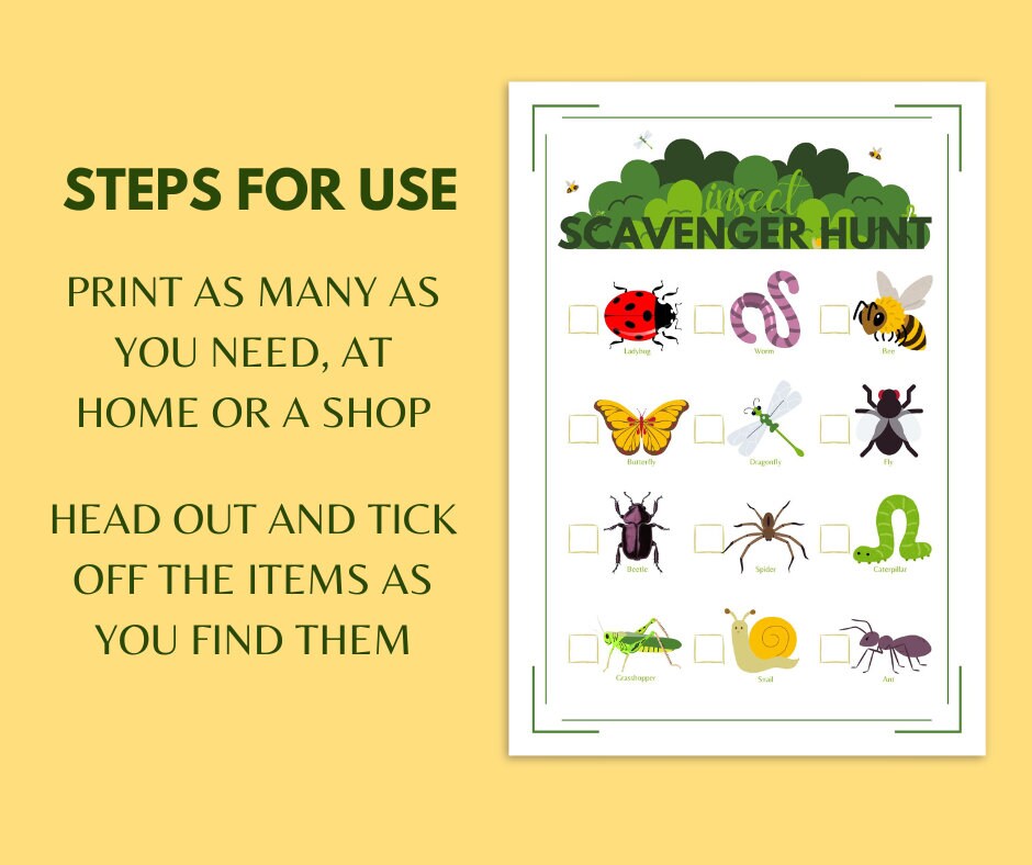 Bug Type Scavenger Hunt for Kids, Insect Treasure Game, Outdoor ...
