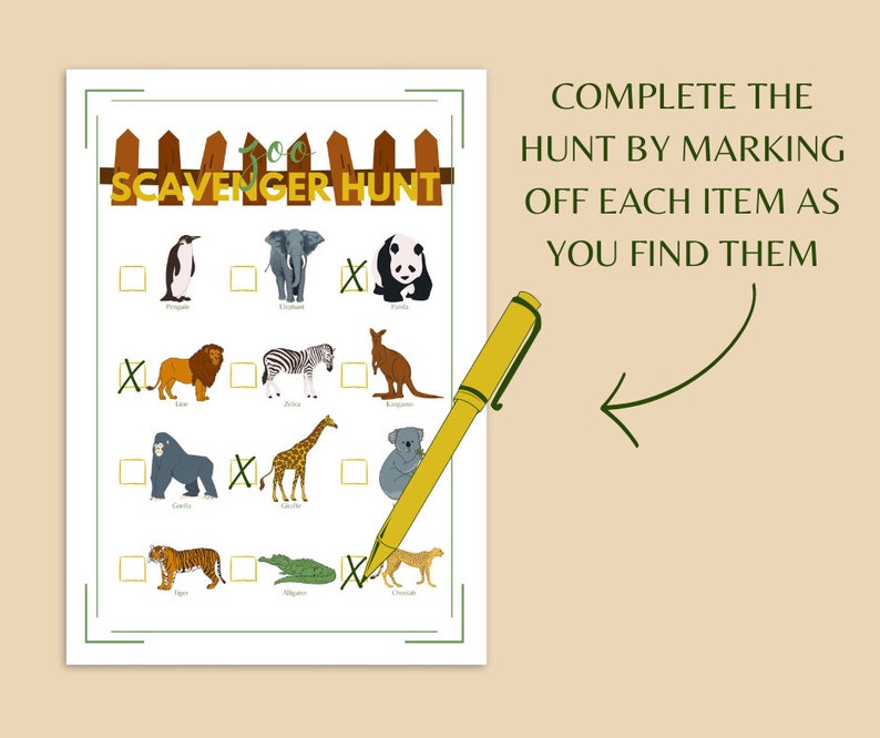 Tropical Animal Scavenger Hunt for Kids, Zoo Treasure Game, Outdoor ...