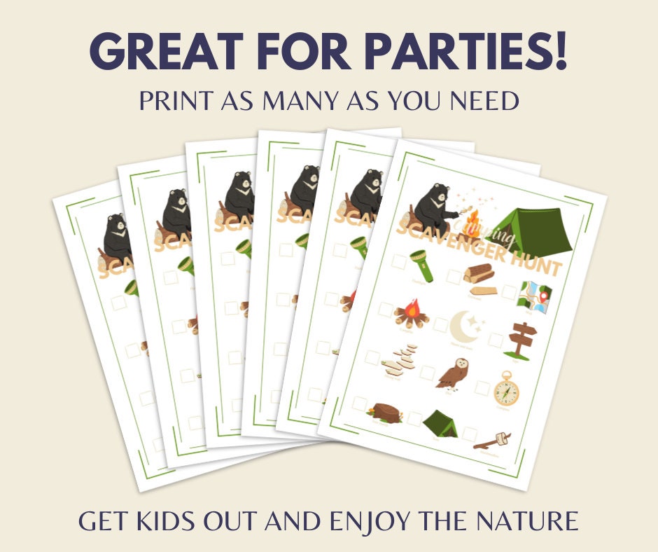 Camping Scavenger Hunt Game for Kids, Outdoor Hiking Treasure Hunt ...
