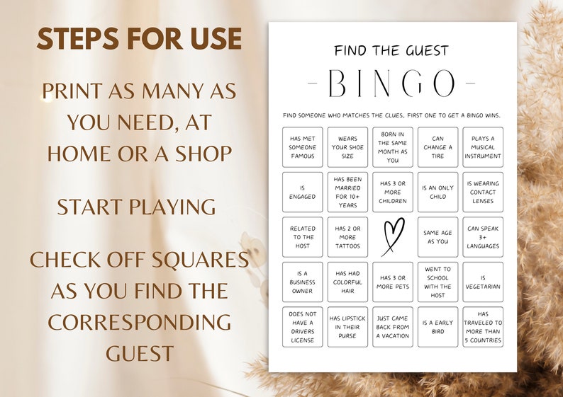 Find the Guest Bingo, Ice Breaker Game, Printable Bridal Shower Game ...