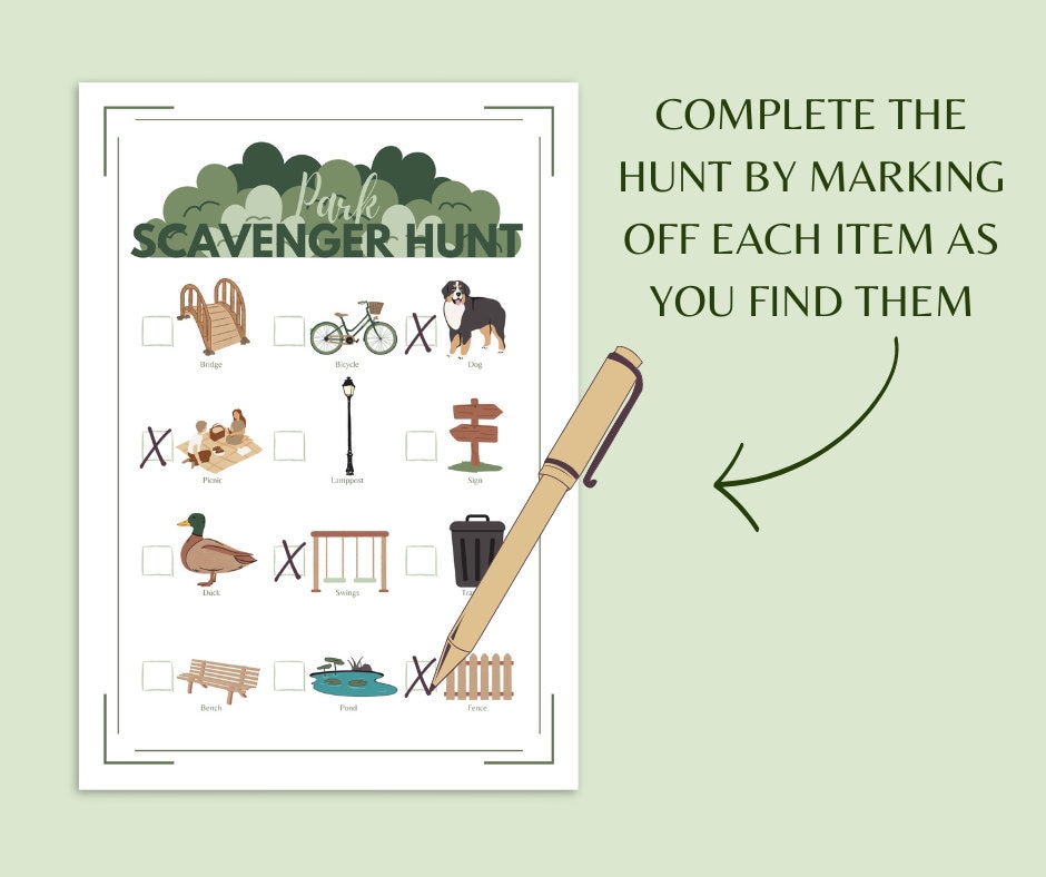 Park Scavenger Hunt Game, Outdoor Hiking Treasure for Kids, Nature ...