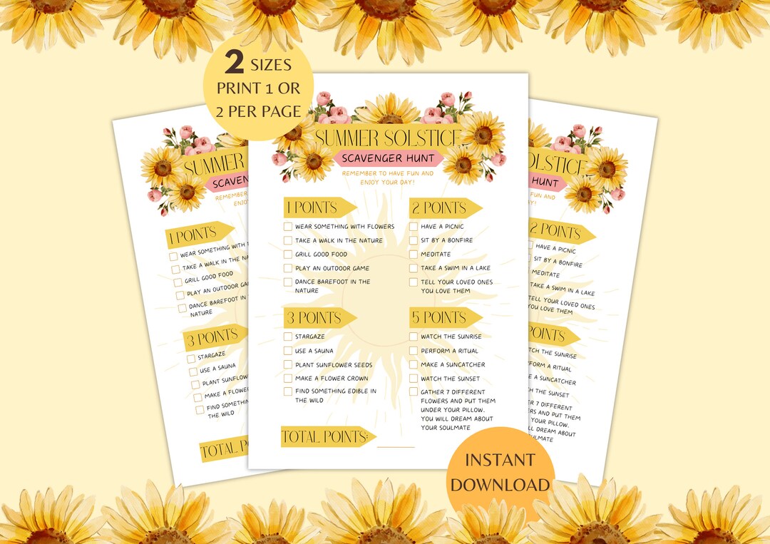 Summer Solstice Activity Game, Midsummer Scavenger Hunt, Printable ...