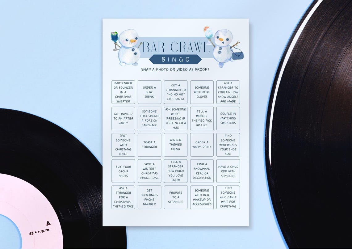 Winter Bar Crawl Bingo, Apres Ski Winter Bachelorette Drinking Games ...
