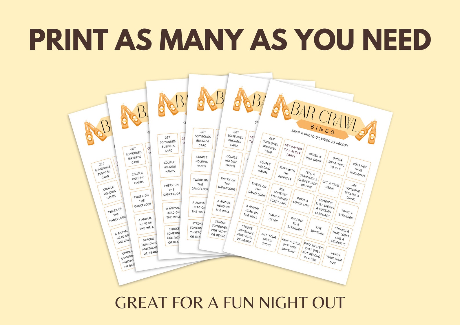 Bar Crawl Bingo, Birthday Bar Crawl Printable, Ladies Night Scavenger ...