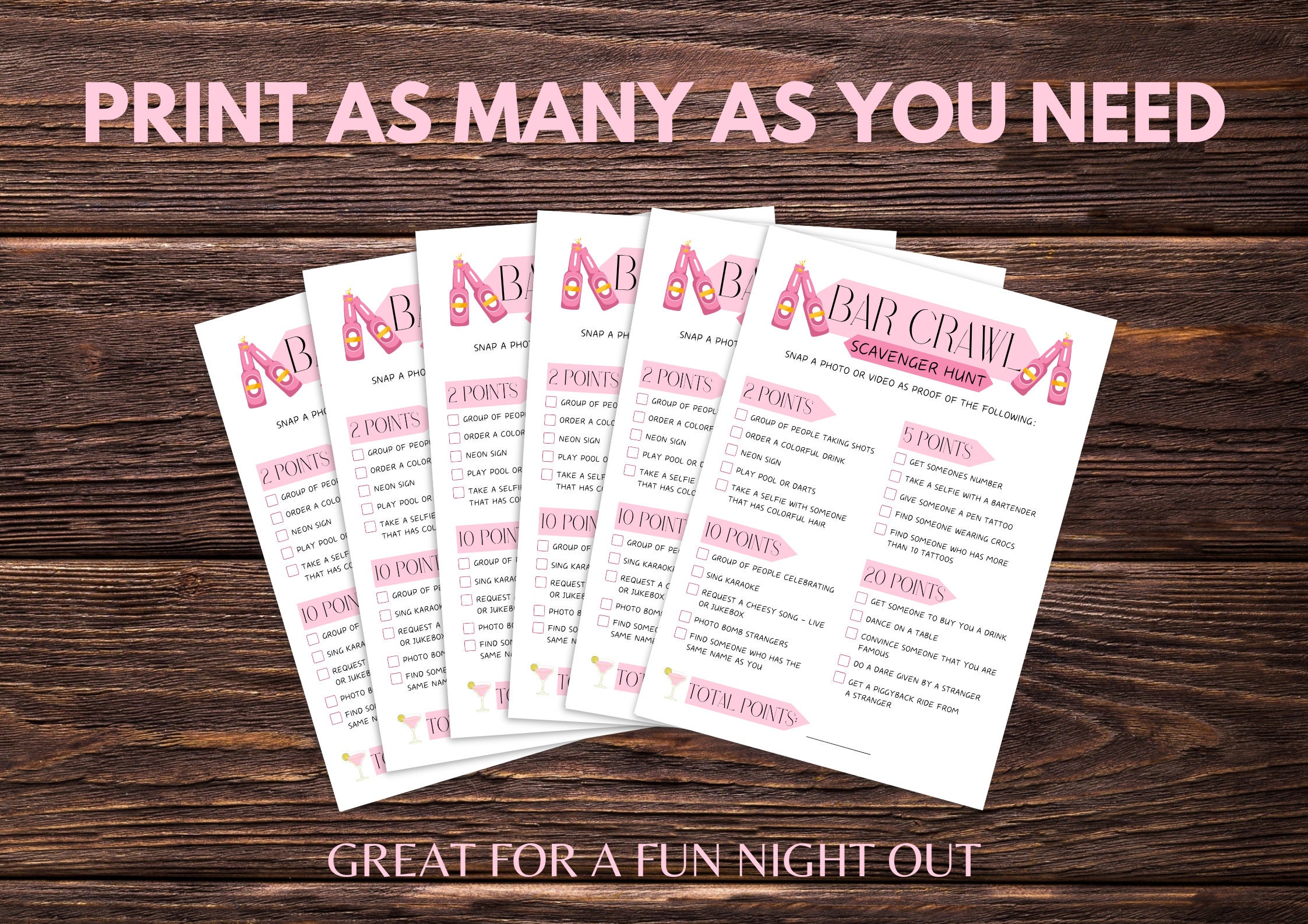Bar Crawl Scavenger Hunt, Ladies Night Game, Printable Bachelorette ...