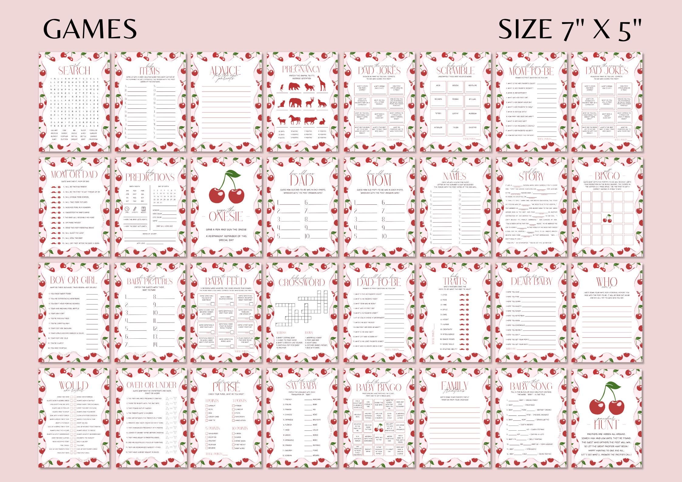 40 Cherry Baby Shower Games Bundle, Cherry on Top Sprinkle Printable ...