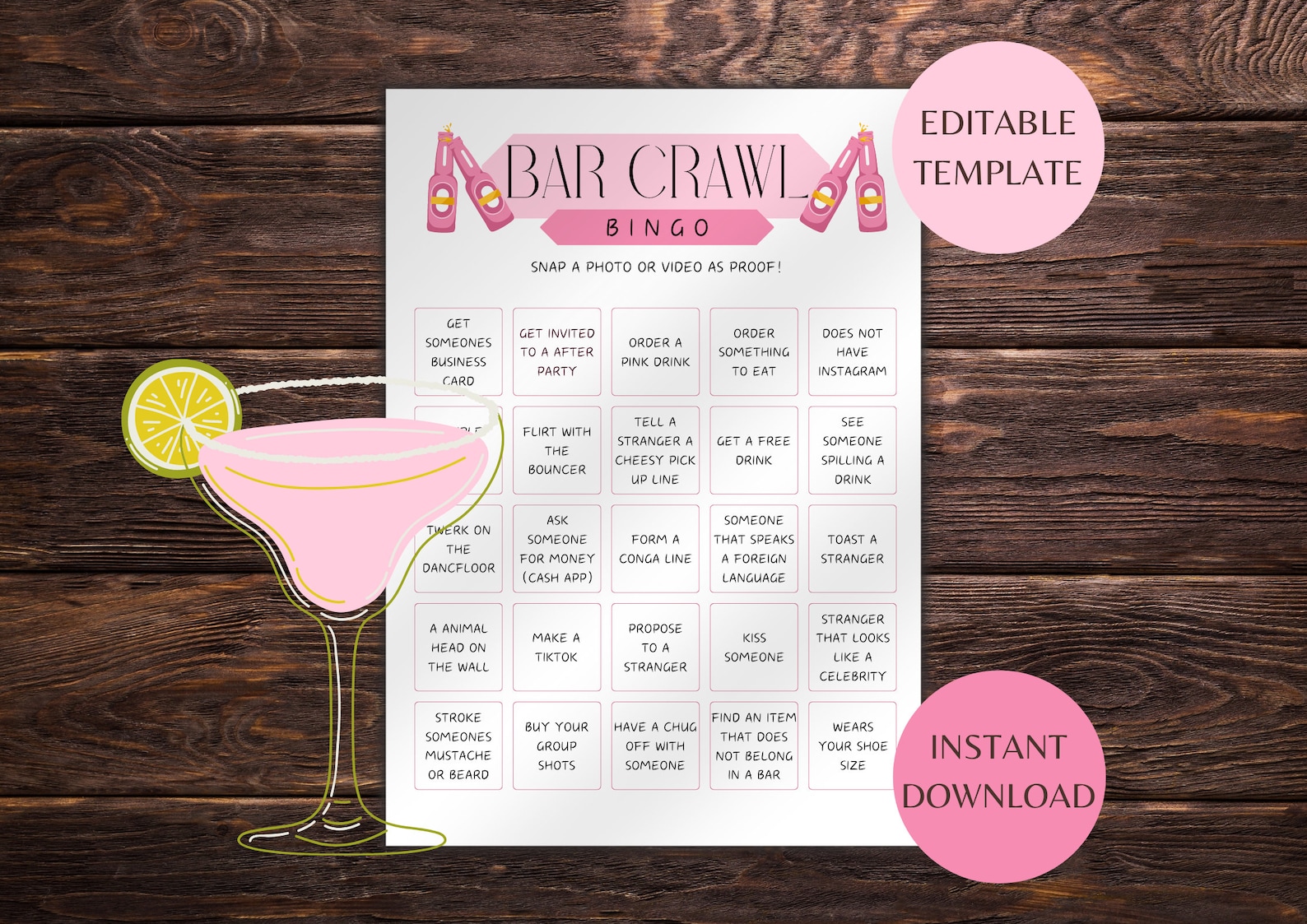 Bar Crawl Bingo, Birthday Bar Crawl Printable, Ladies Night Scavenger ...