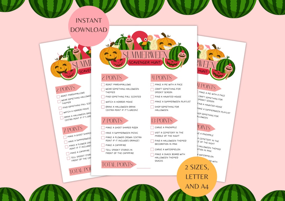 Summerween Activity Game, Spooky Summer Scavenger Hunt, Printable ...