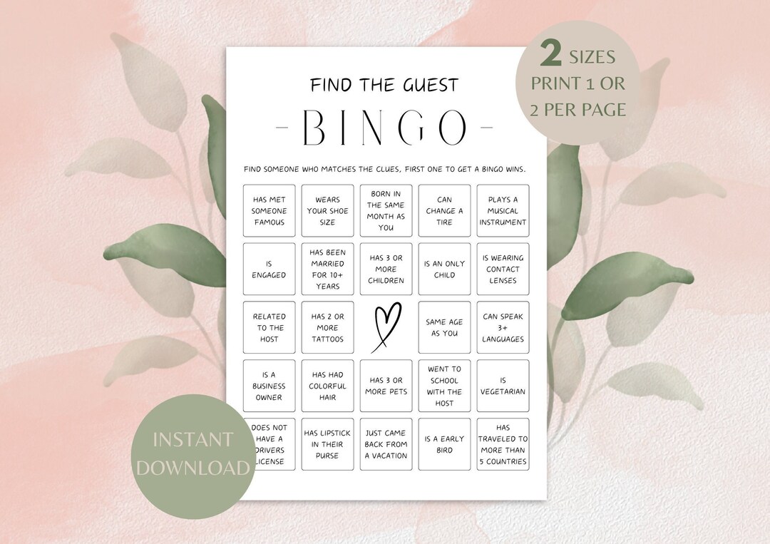 Find the Guest Bingo, Ice Breaker Game, Printable Bridal Shower Game ...