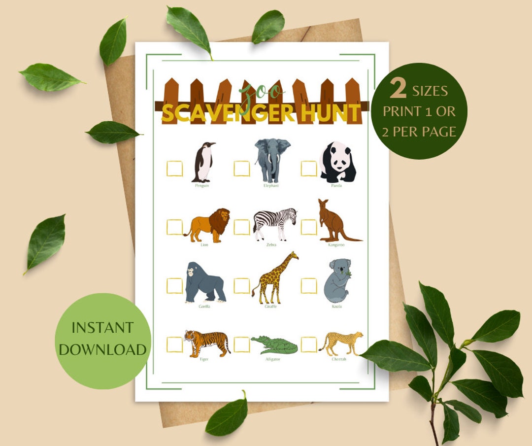 Tropical Animal Scavenger Hunt for Kids, Zoo Treasure Game, Outdoor ...
