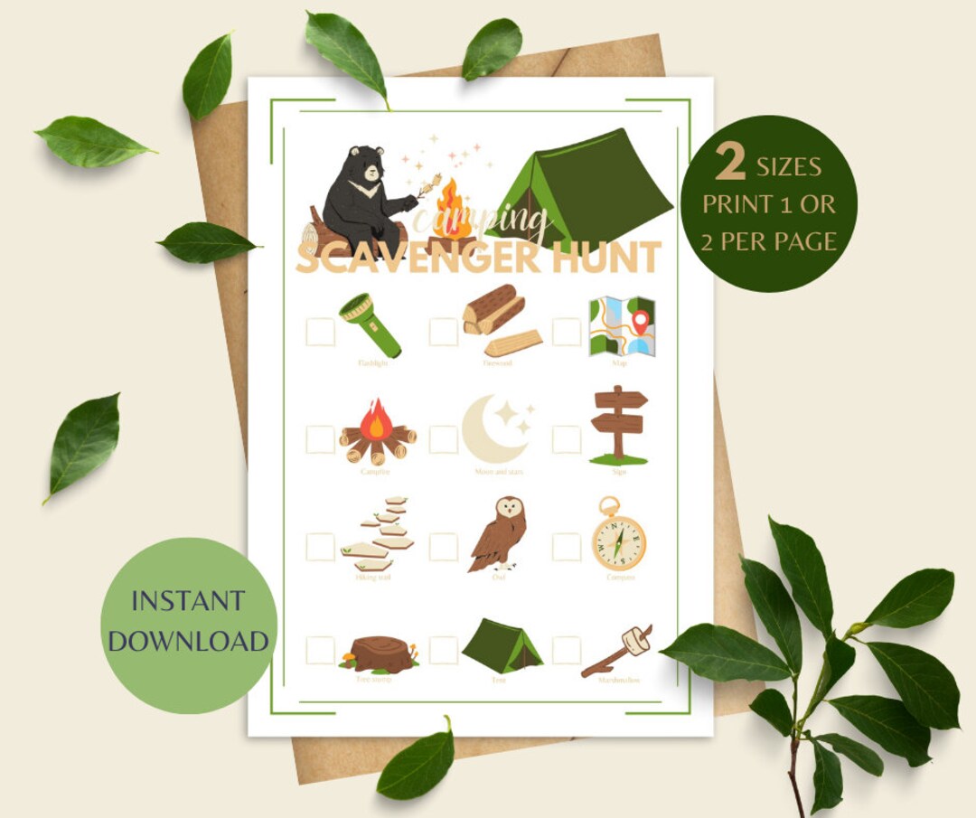 Camping Scavenger Hunt Game for Kids, Outdoor Hiking Treasure Hunt ...