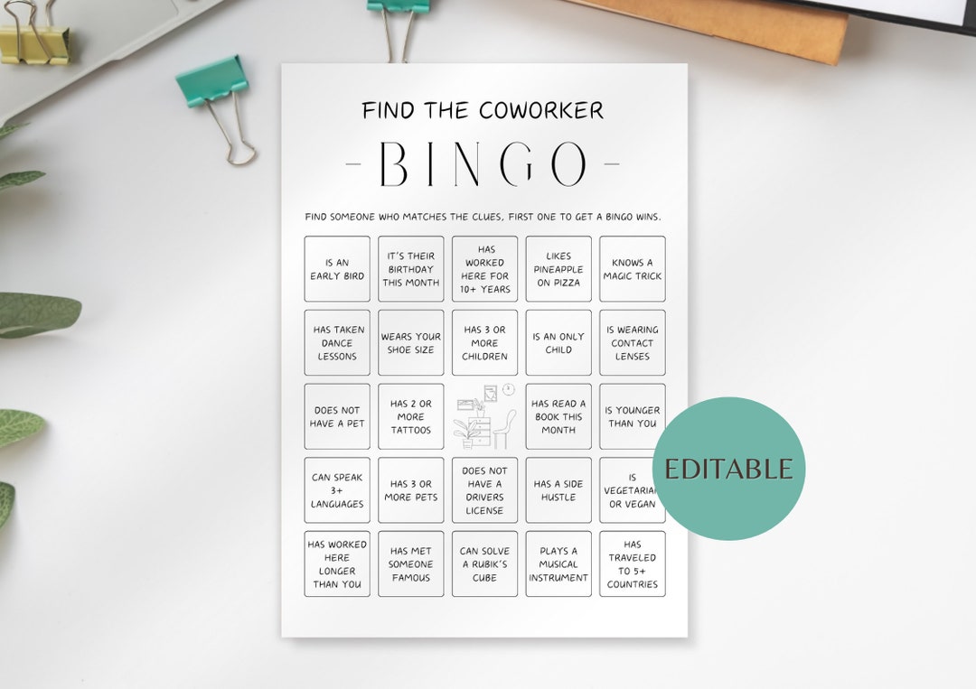 Find the Coworker Bingo Office Ice Breaker, Retirement Party Games ...