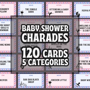 Baby Shower Charades Cards Act It, Gender Reveal Games Printable Baby ...