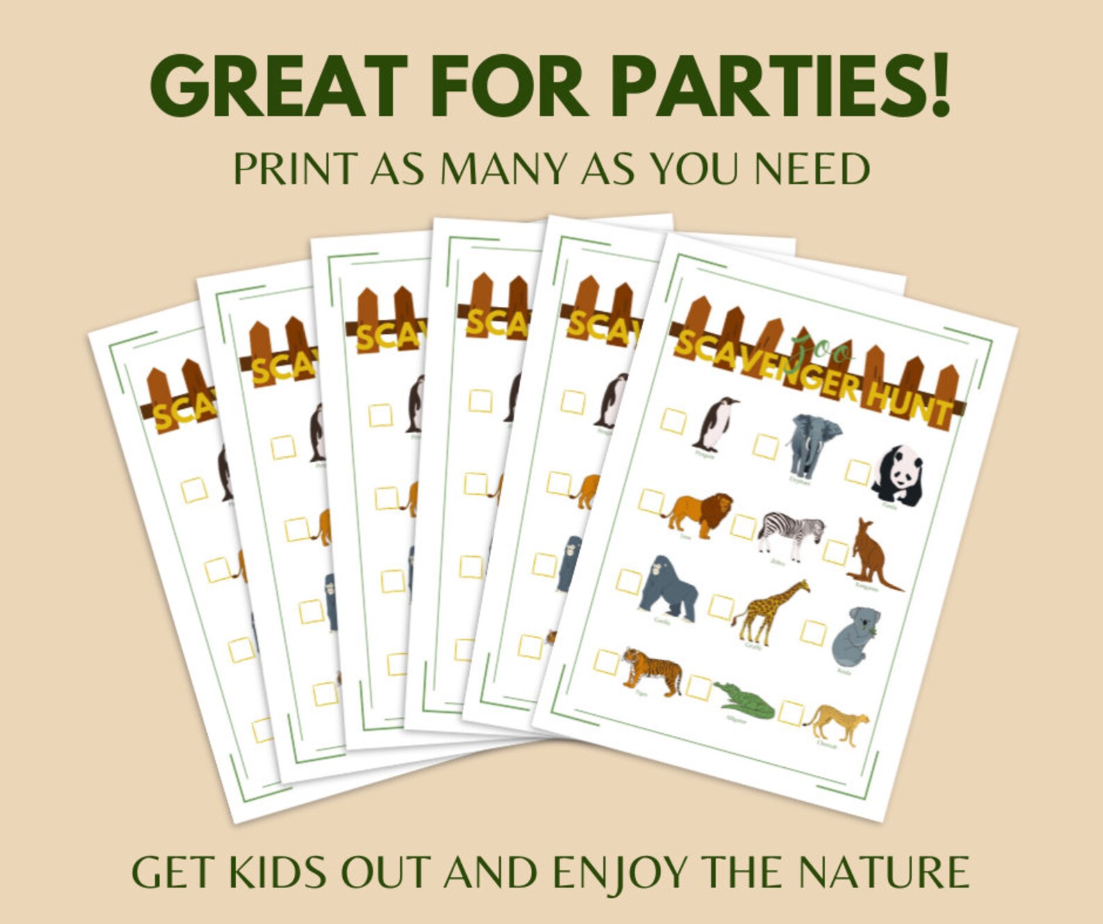 Tropical Animal Scavenger Hunt for Kids, Zoo Treasure Game, Outdoor ...