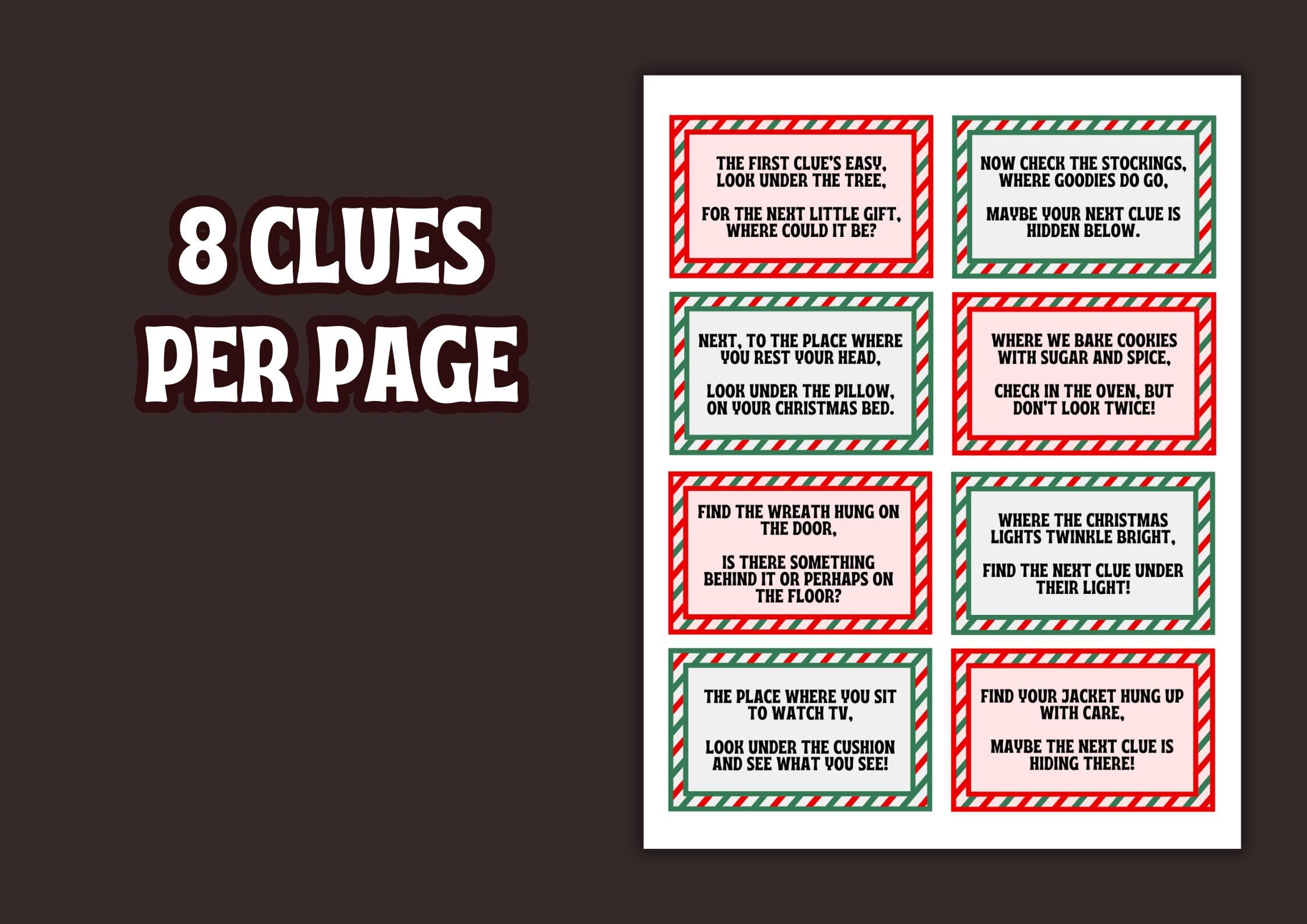 Christmas Scavenger Hunt Clues, Editable Indoor Xmas Treasure Hunt ...