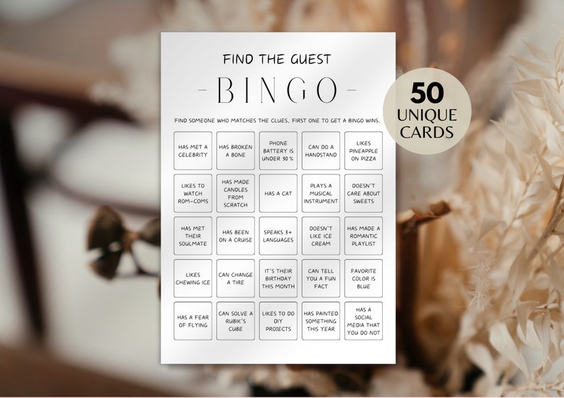 Find the Guest Bingo, Ice Breaker Game, Printable Bridal Shower Game ...