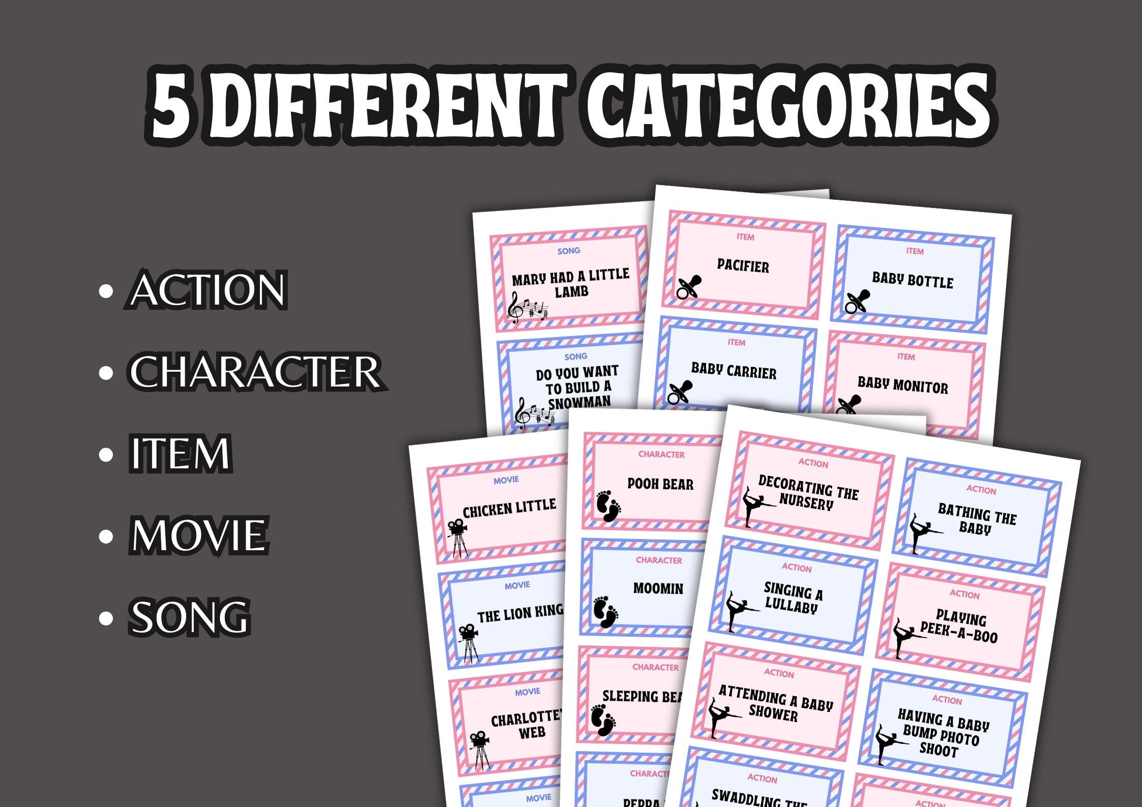 Baby Shower Charades Cards Act It, Gender Reveal Games Printable Baby ...