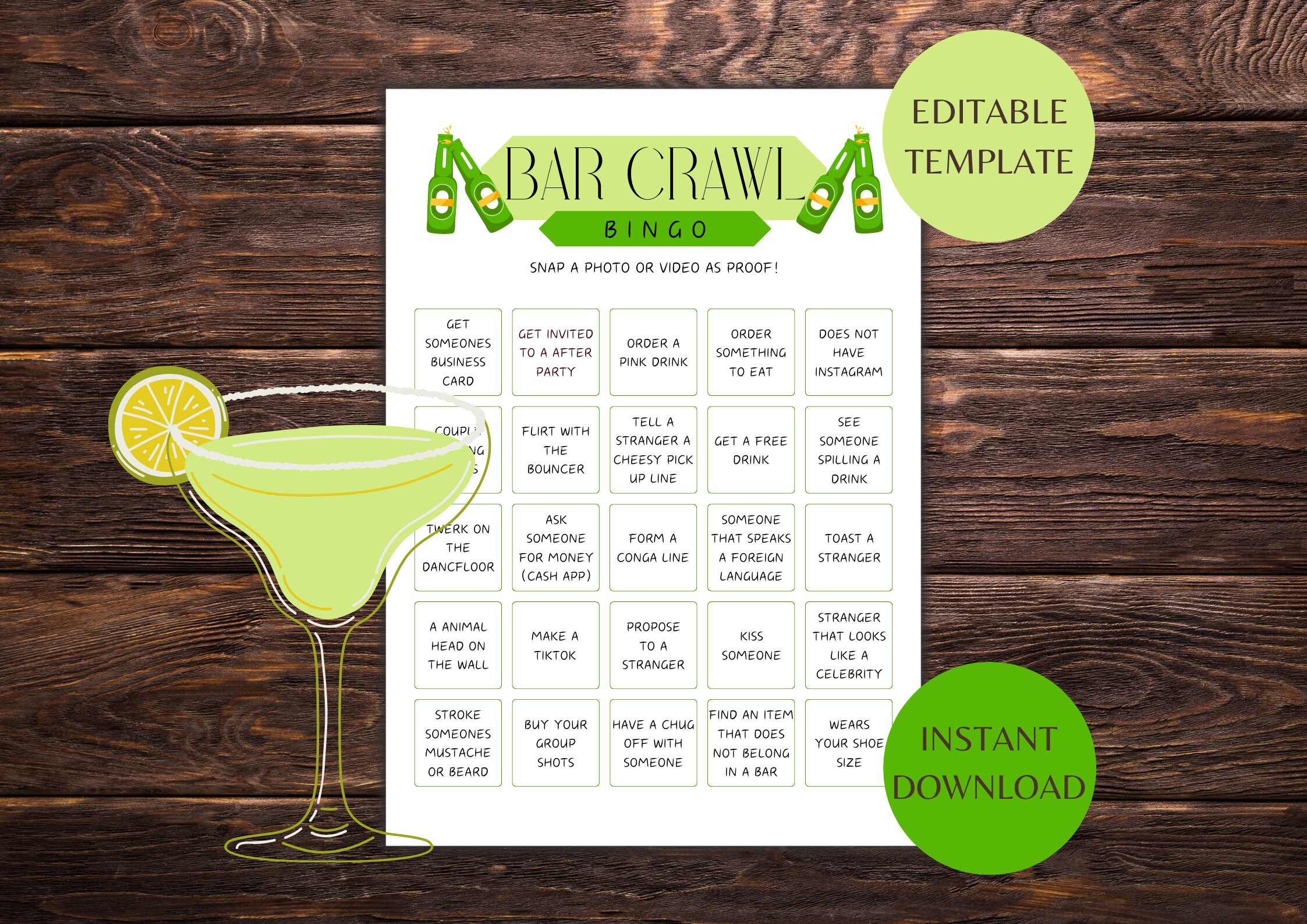 Bar Crawl Bingo, Birthday Bar Crawl Printable, Ladies Night Scavenger ...