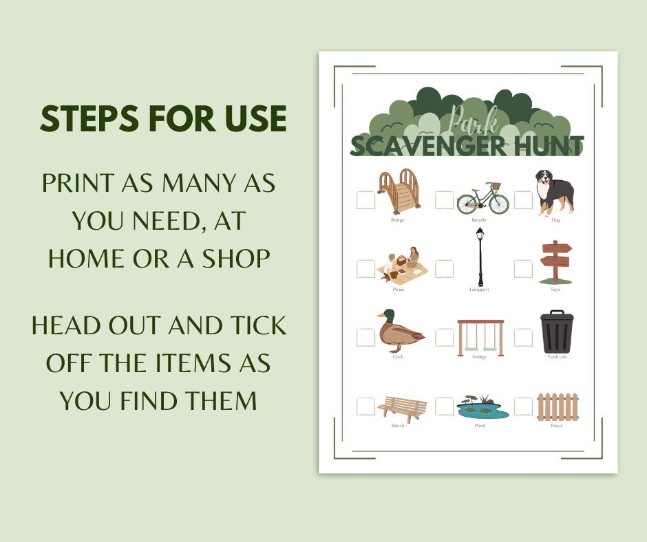 Park Scavenger Hunt Game, Outdoor Hiking Treasure for Kids, Nature ...
