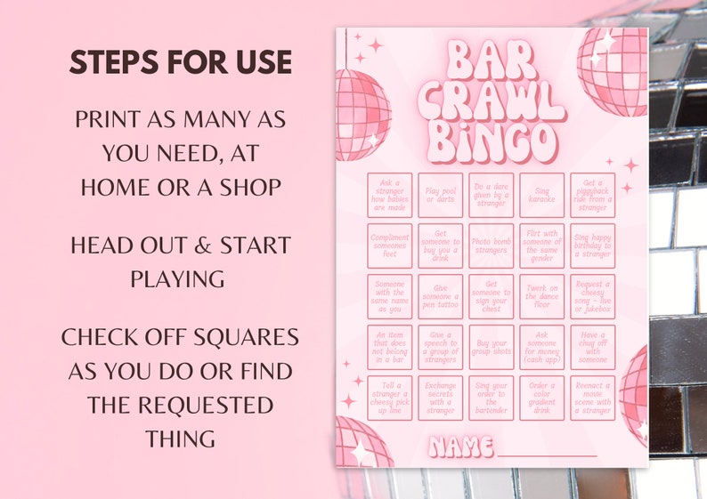 Disco Bar Crawl Bingo, Birthday Cowgirl Scavenger Hunt, 70s ...
