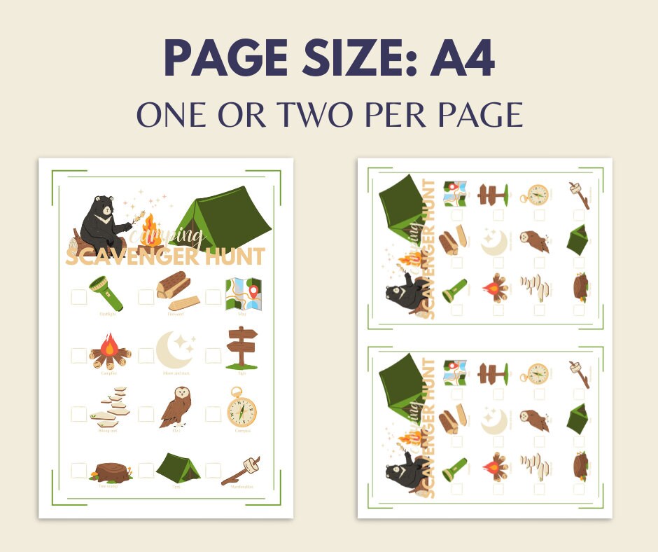 Camping Scavenger Hunt Game for Kids, Outdoor Hiking Treasure Hunt ...