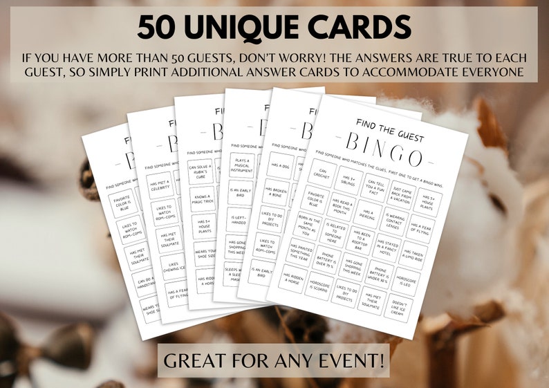 Find the Guest Bingo, Ice Breaker Game, Printable Bridal Shower Game ...