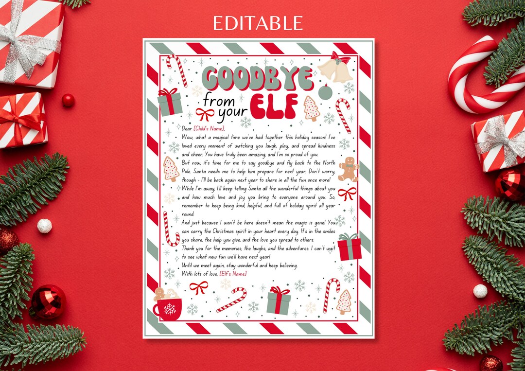 Elf Goodbye Letter Template, Letter From Elf, Elf Departure Letter ...