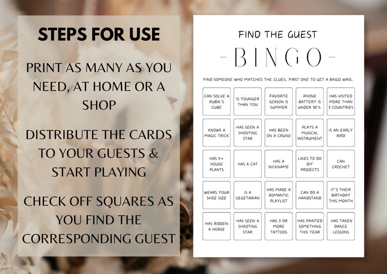 Find the Guest Bingo, Ice Breaker Game, Printable Bridal Shower Game ...