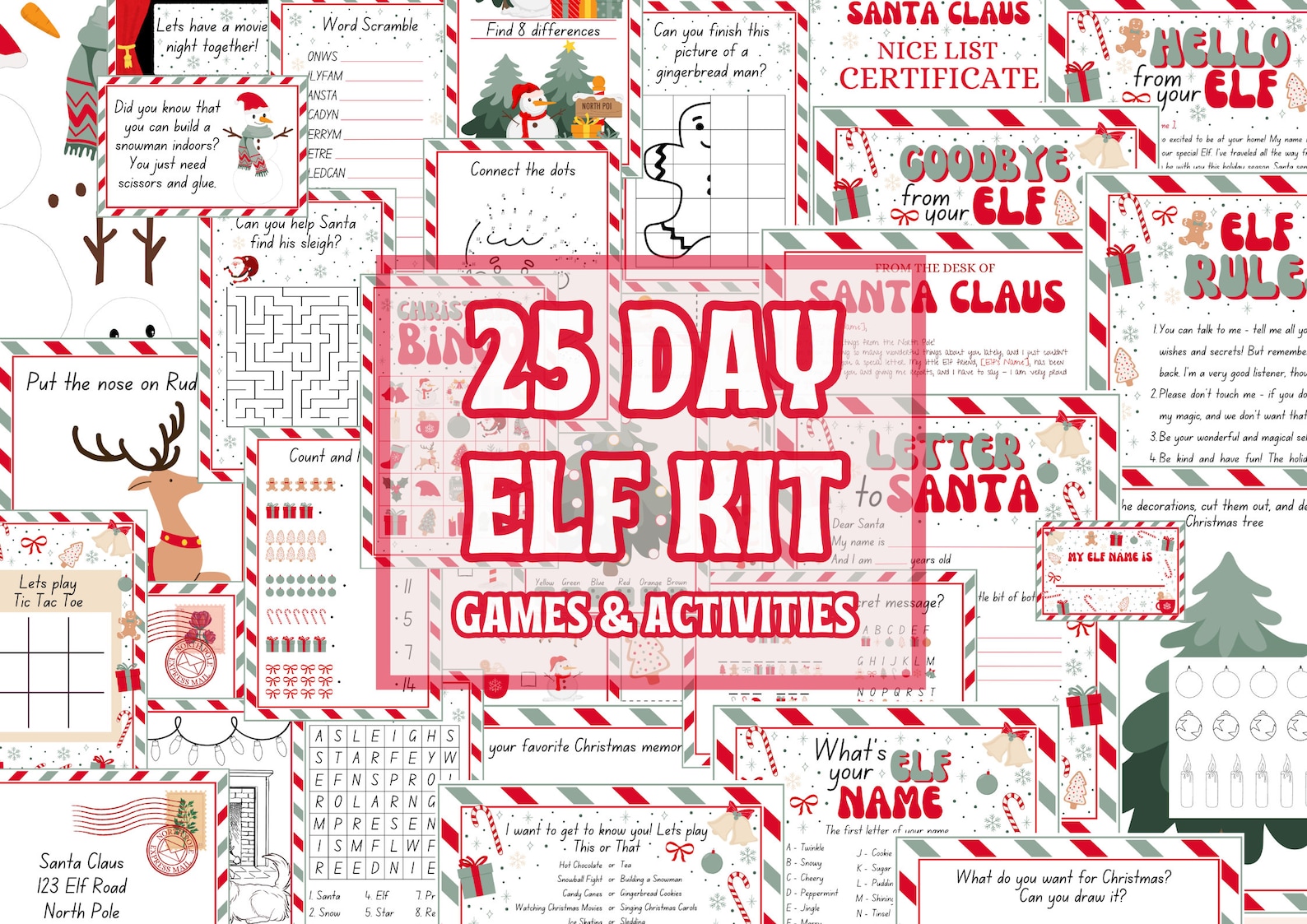 Printable Elf Kit Christmas Games and Activities, Elf Arrival Advent ...
