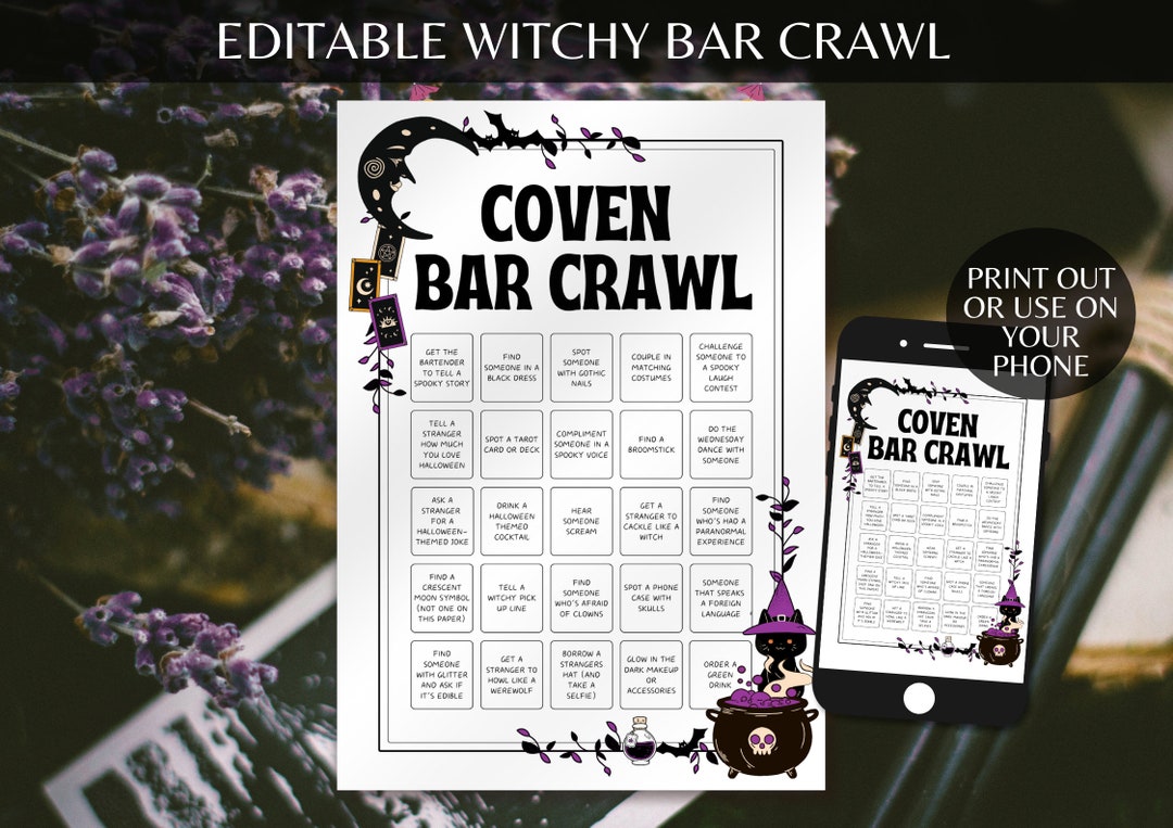 Witchy Bar Crawl Bingo, Gothic Girls Night Scavenger Hunt ...