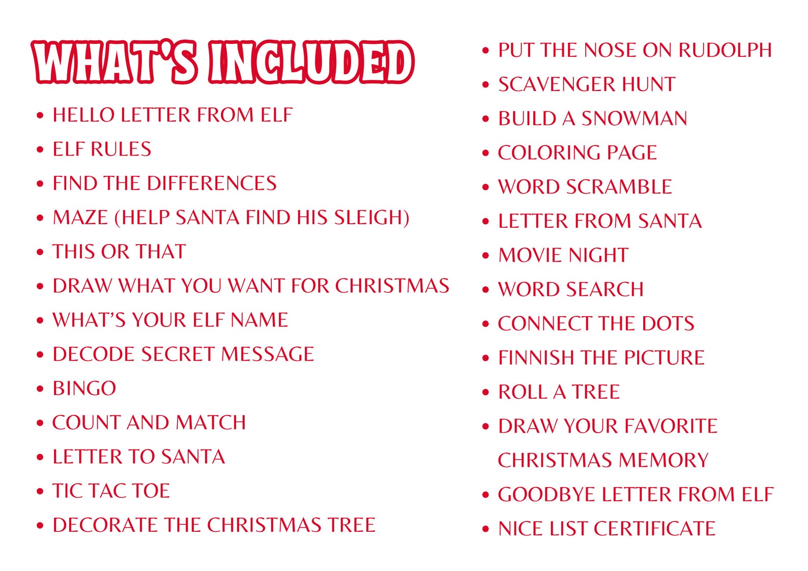 Printable Elf Kit Christmas Games and Activities, Elf Arrival Advent ...