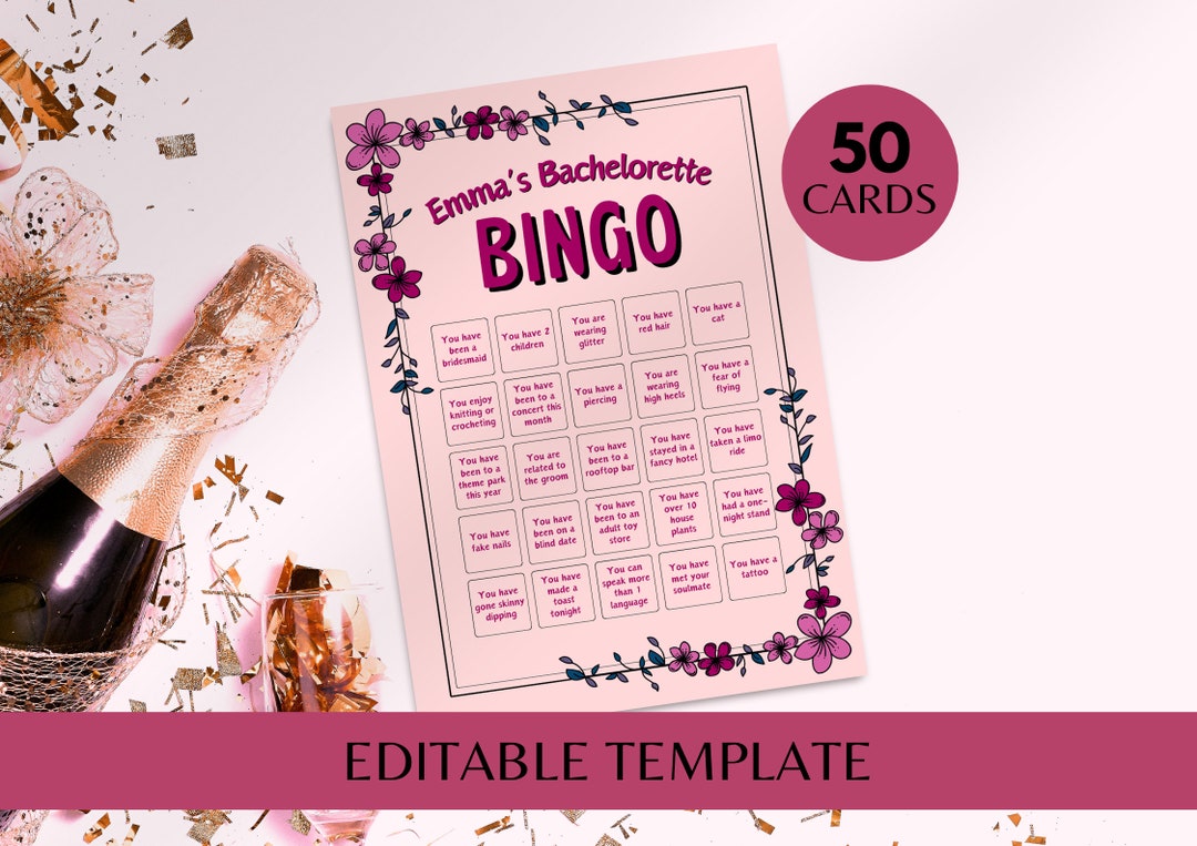 Editable Bachelorette Bingo Game Cards, Flower Bridal Shower, Wlw ...