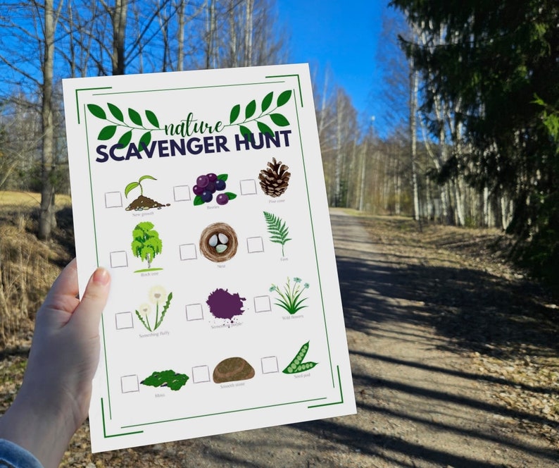 Nature Scavenger Hunt Game for Kids, Outdoor Hiking Treasure, Printable ...