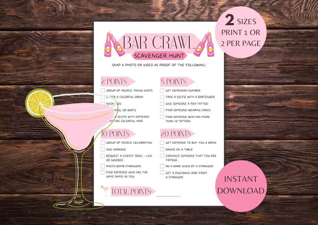 Bar Crawl Scavenger Hunt, Ladies Night Game, Printable Bachelorette ...