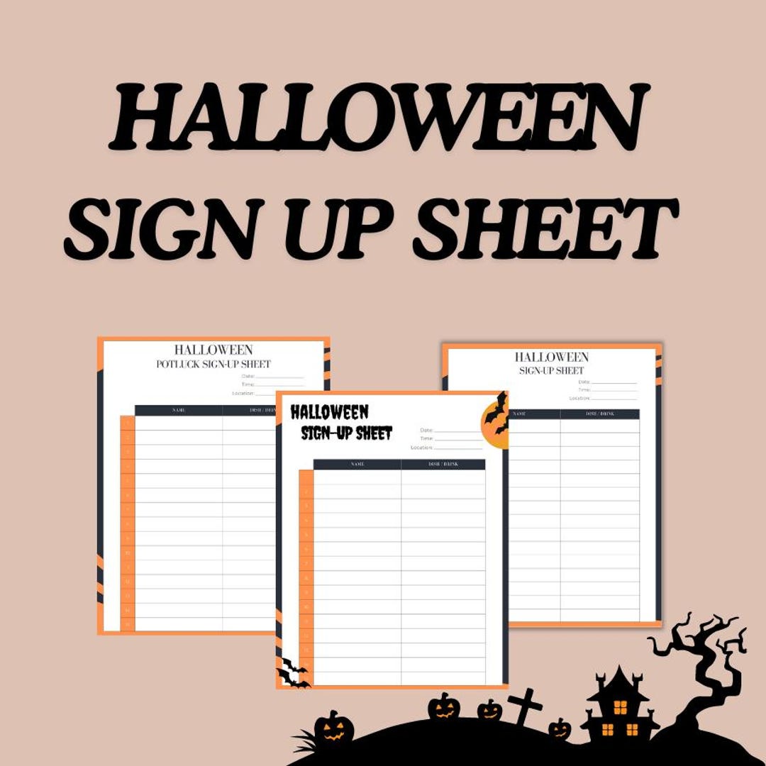 Halloween Sign up Sheet Printable for Fall Party Meal Potluck - Etsy
