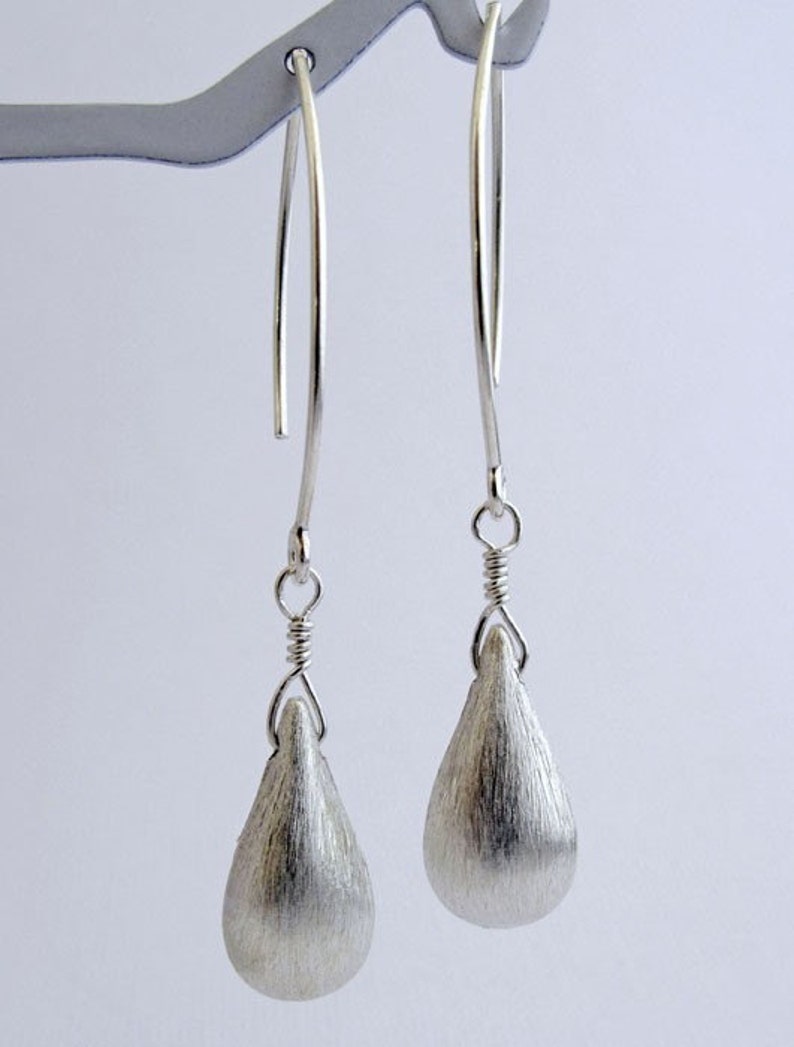 Sleek Modern Silver Tear Drop Earrings Brushed Sterling | Etsy