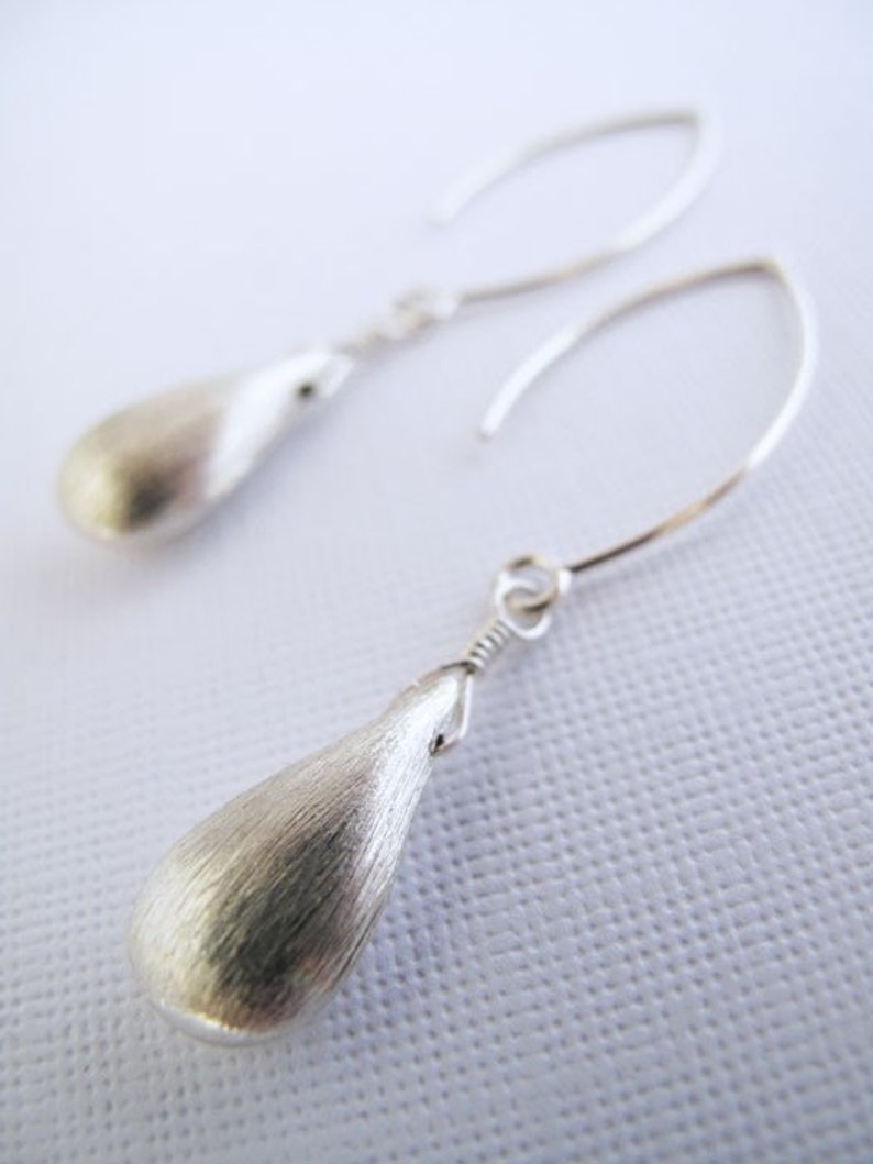 Sleek Modern Silver Tear Drop Earrings Brushed Sterling | Etsy