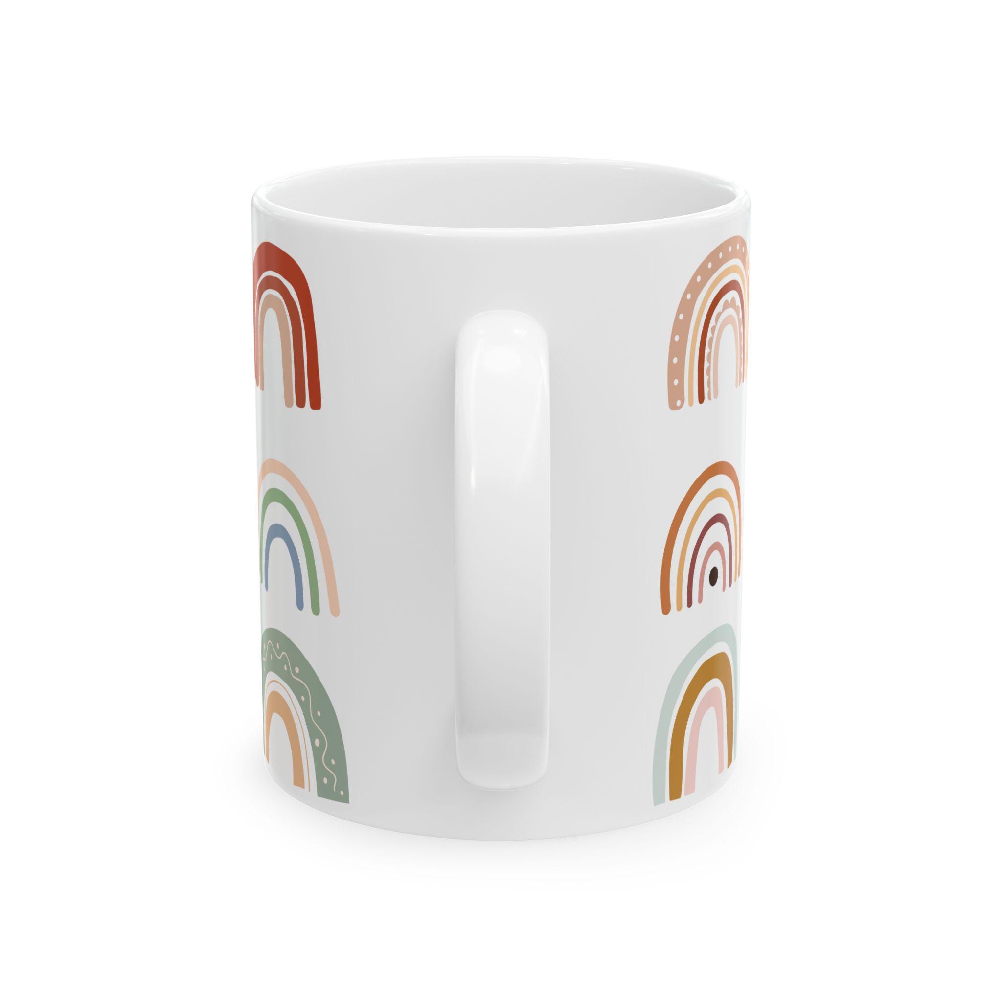 Boho Rainbow Ceramic Mug Aesthetic Coffee Cup for Cozy Vibes I Love ...