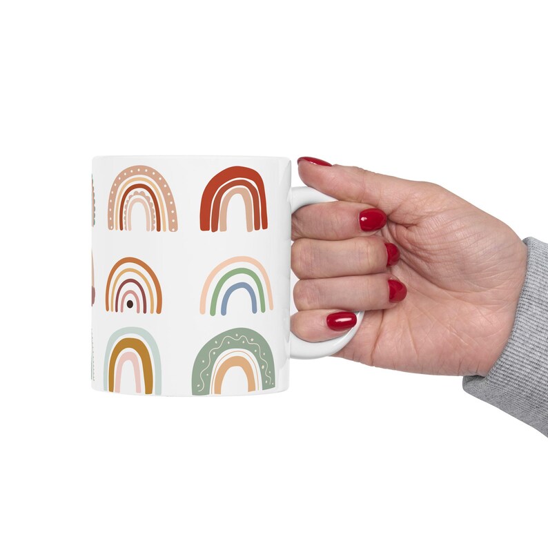 Boho Rainbow Ceramic Mug Aesthetic Coffee Cup for Cozy Vibes I Love ...
