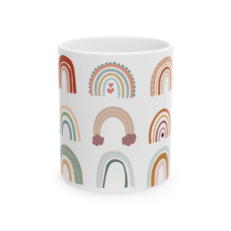 Boho Rainbow Ceramic Mug Aesthetic Coffee Cup for Cozy Vibes I Love ...