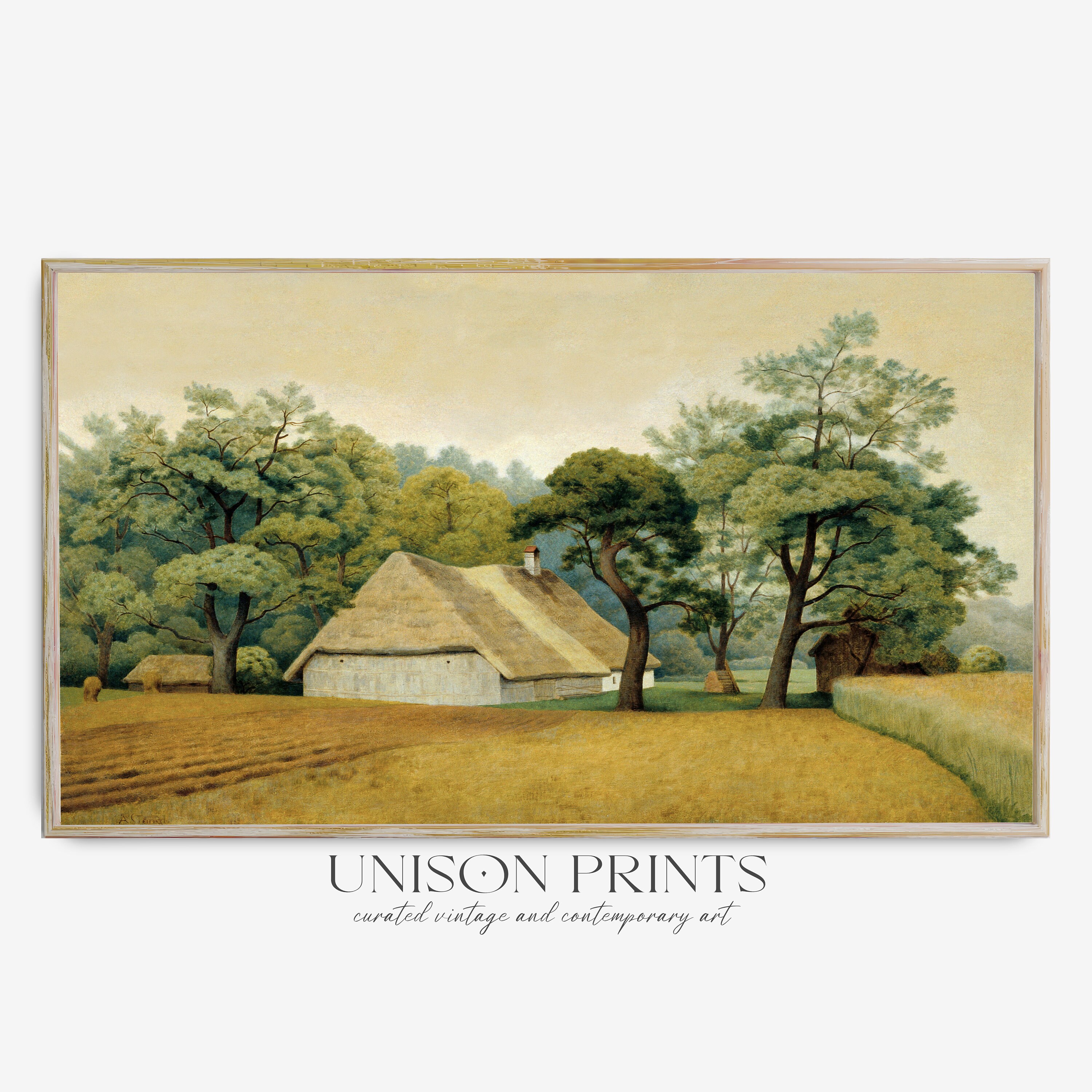 Frame TV Art, Samsung TV, 16x9 Wall Art, Open Field With Cottage ...
