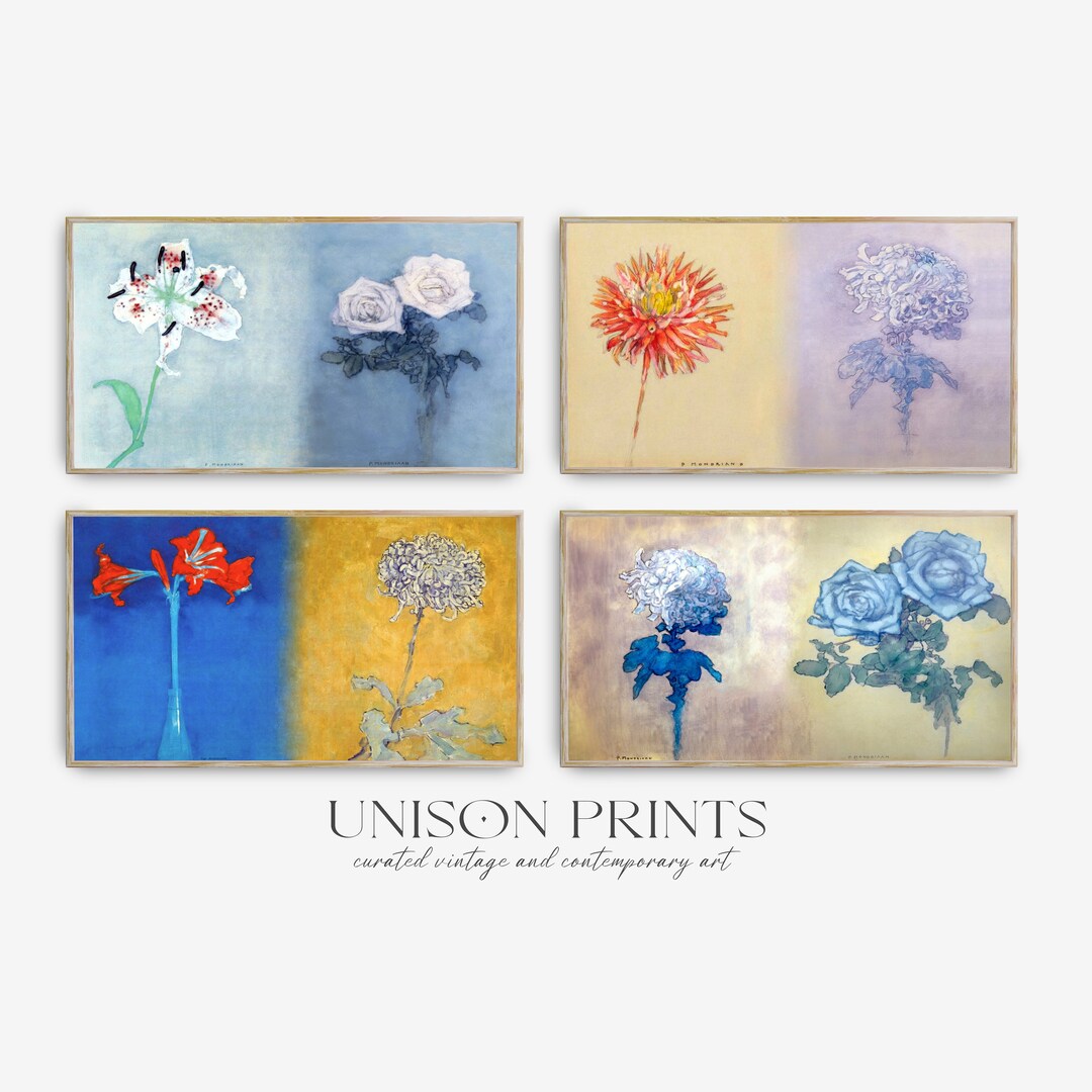 Frame TV Art, Samsung TV, 16x9 Wall Art, Mondrian Flowers Set ...