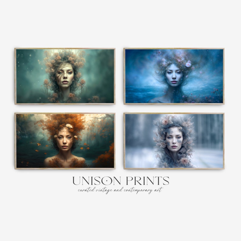 Frame TV Art, Samsung TV Art, 16x9 Wall Art, Four Seasons, Harmonious ...