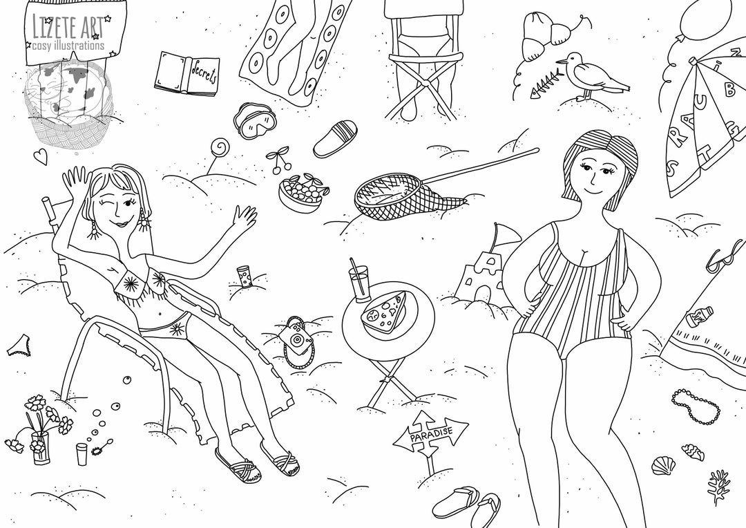 Beach Printable Coloring Sheet, Instant Download, Summer Vibes ...